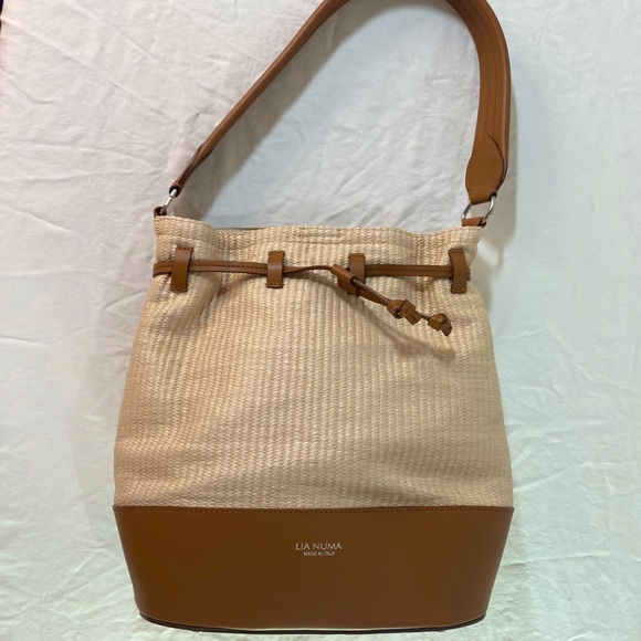 Lia Numa | Bags | Lia Numa Leather Rafia Purse Bucket Bag Hand Made In ...